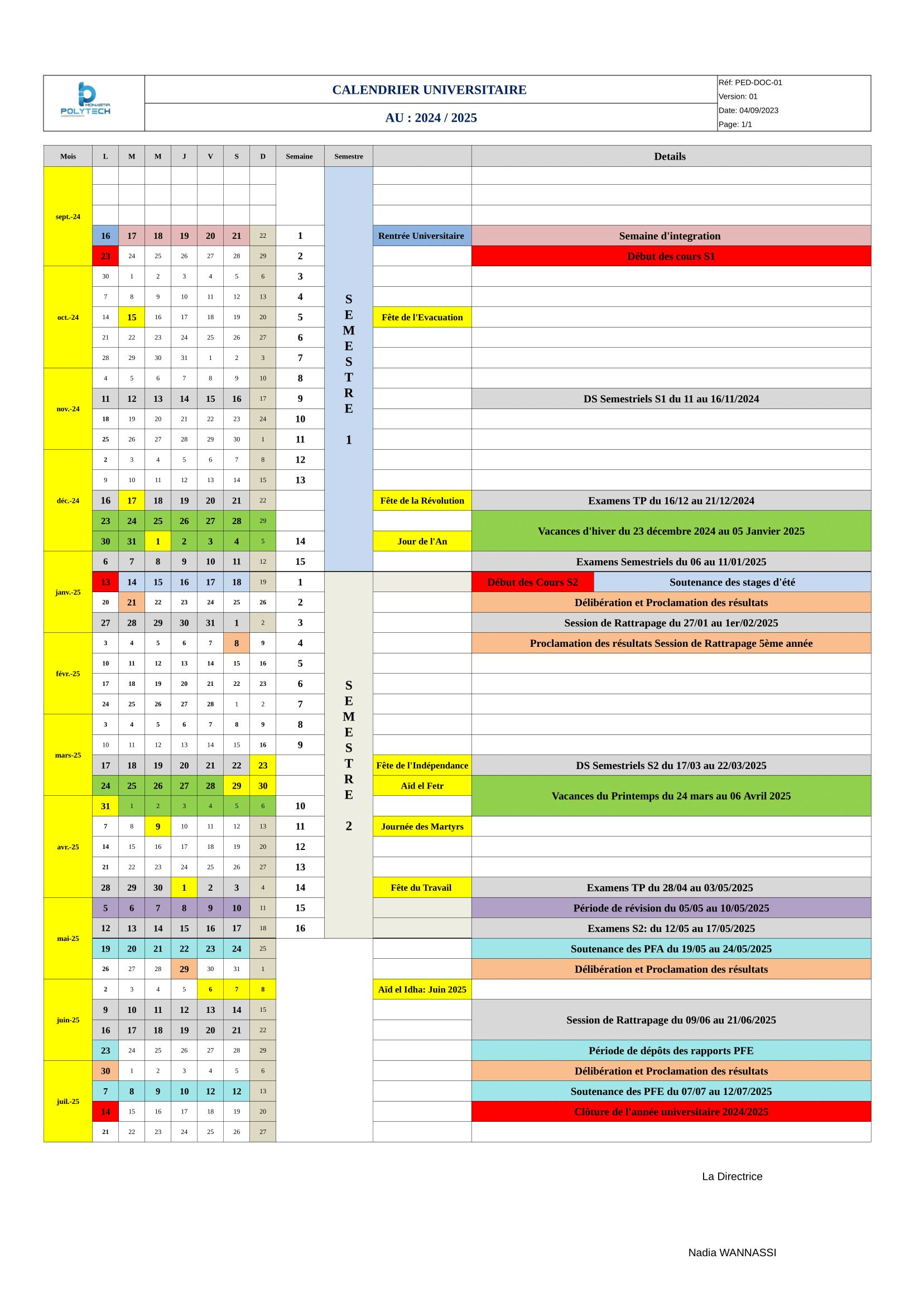 Calendrier - PolytechMonastir